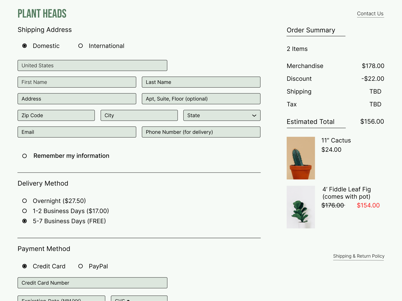 Checkout Page for Plant Store Website by Anna Brown on Dribbble