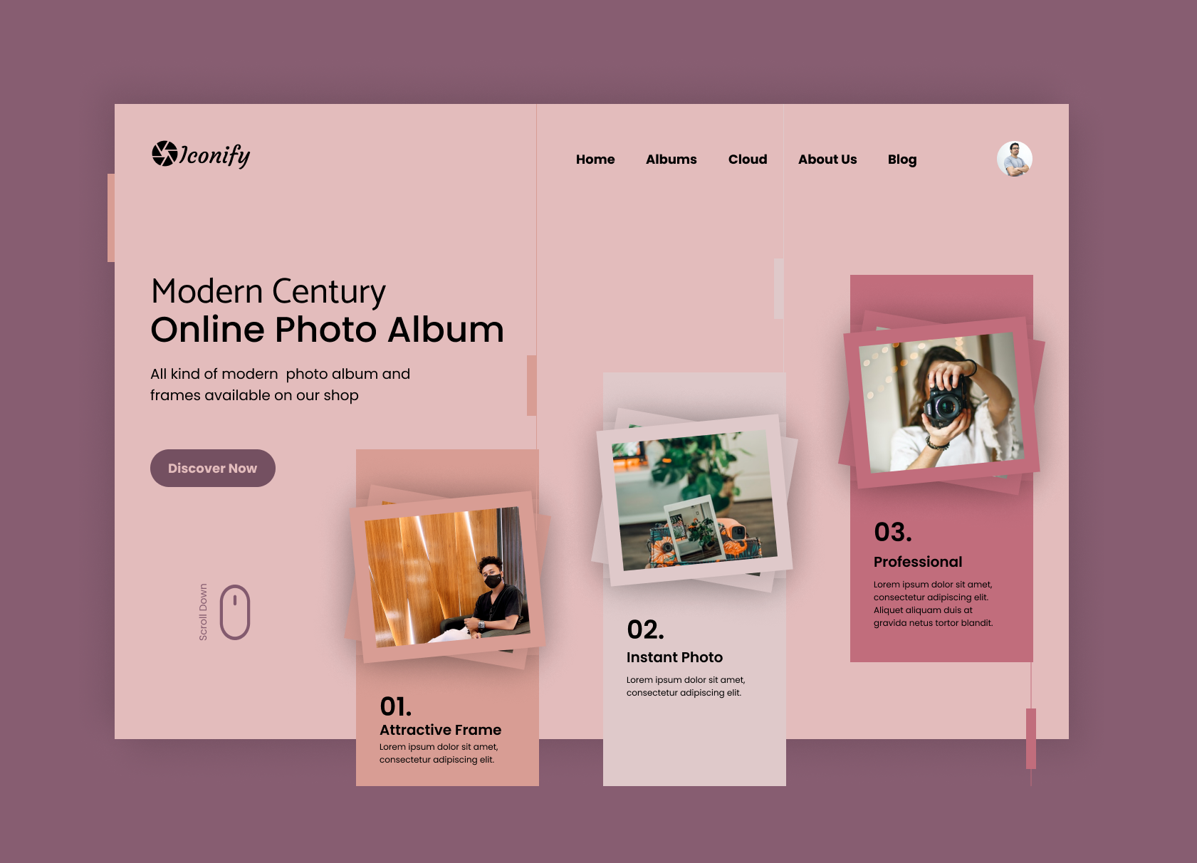 Photo Album Web Landing Page by Jahidul Anik on Dribbble
