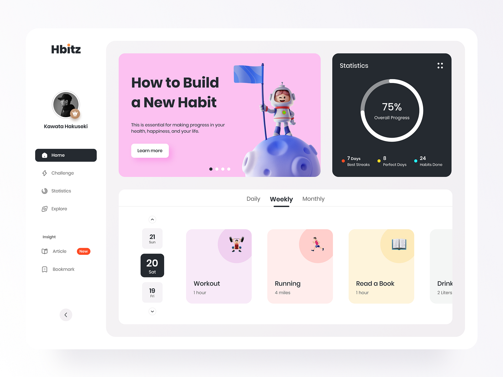 Hbitz - Habit tracker dashboard by Nimu Design on Dribbble