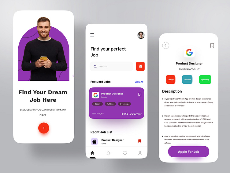 Job finder mobile app design by Mohammad Fahad on Dribbble