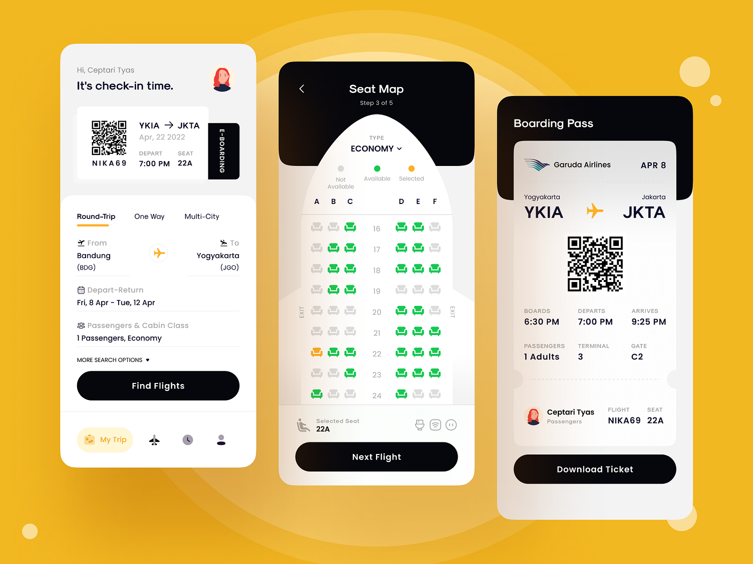 Flight Booking - Mobile App by Ceptari Tyas for Orenji Studio on Dribbble