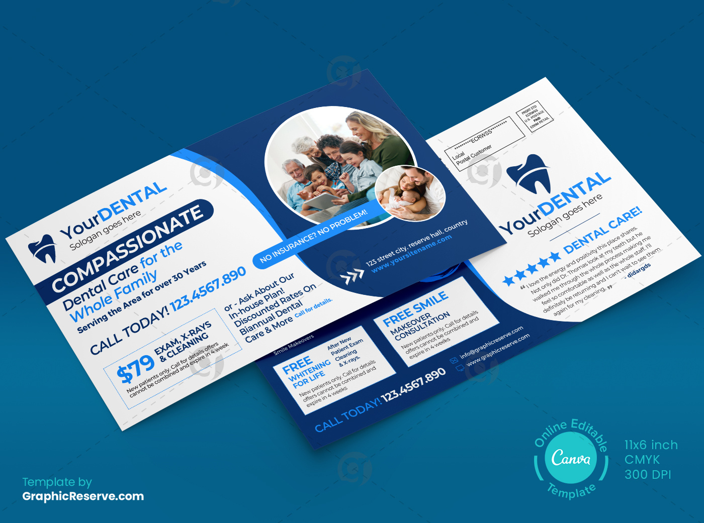 Dental Postcard Design Template Canva by Graphic Reserve on Dribbble