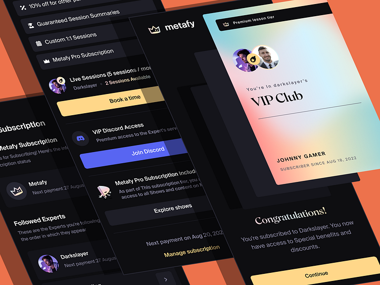 Metafy Subscription Dashboard and mobile app by Vadim Marchenko for ...