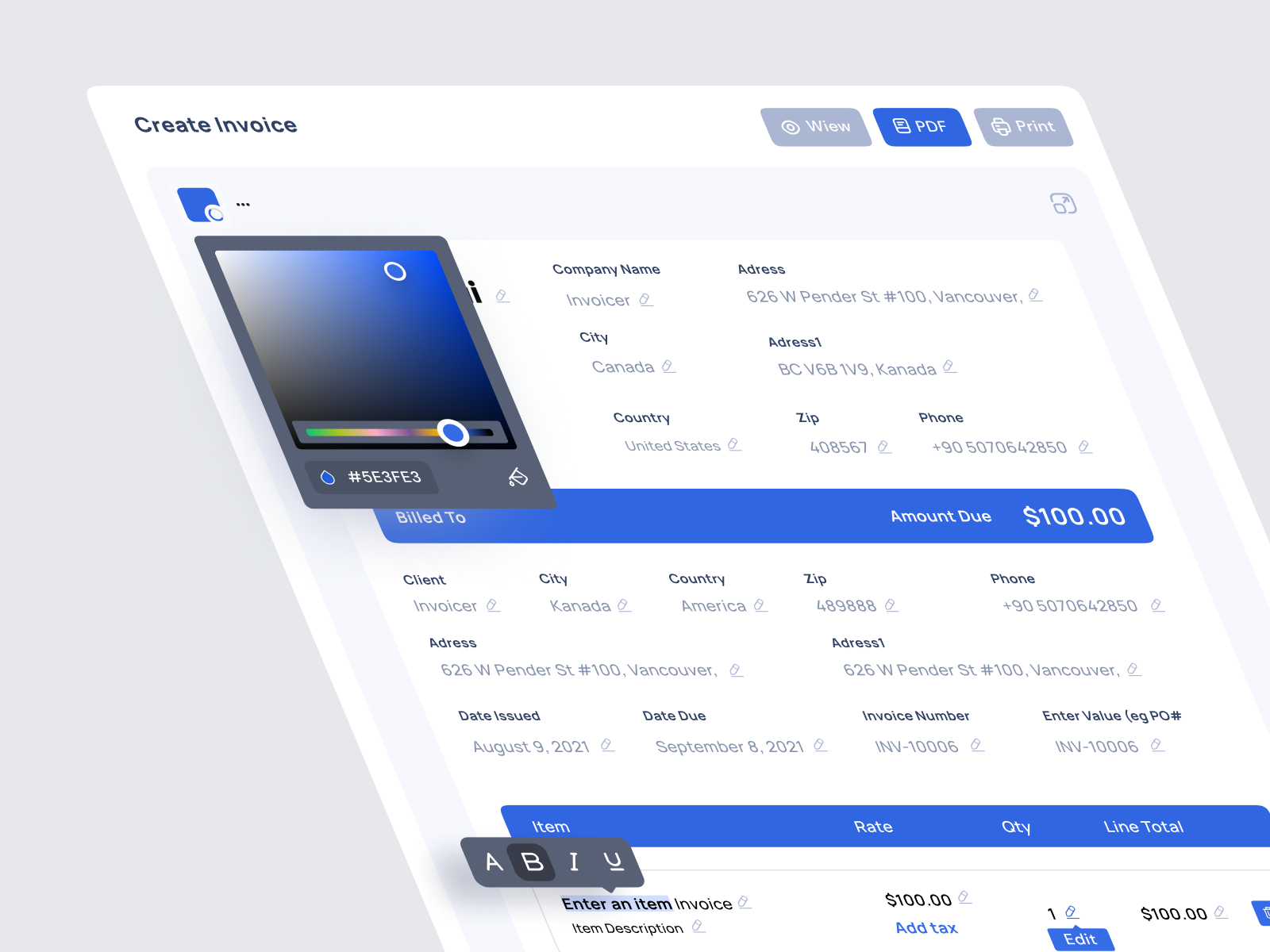 Invoice creation screen - Dashboard by Mehmet Özsoy for Orizon: UI/UX ...