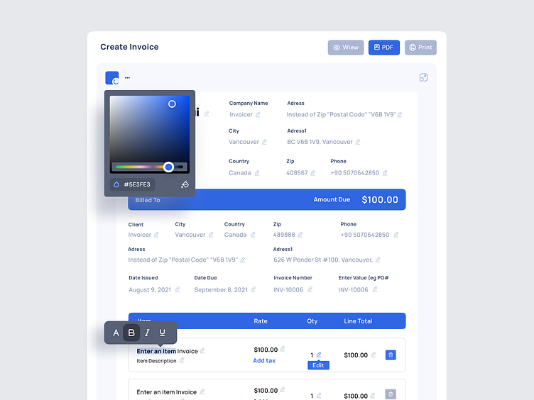 Invoice creation screen - Dashboard by Mehmet Özsoy for Orizon: UI/UX ...