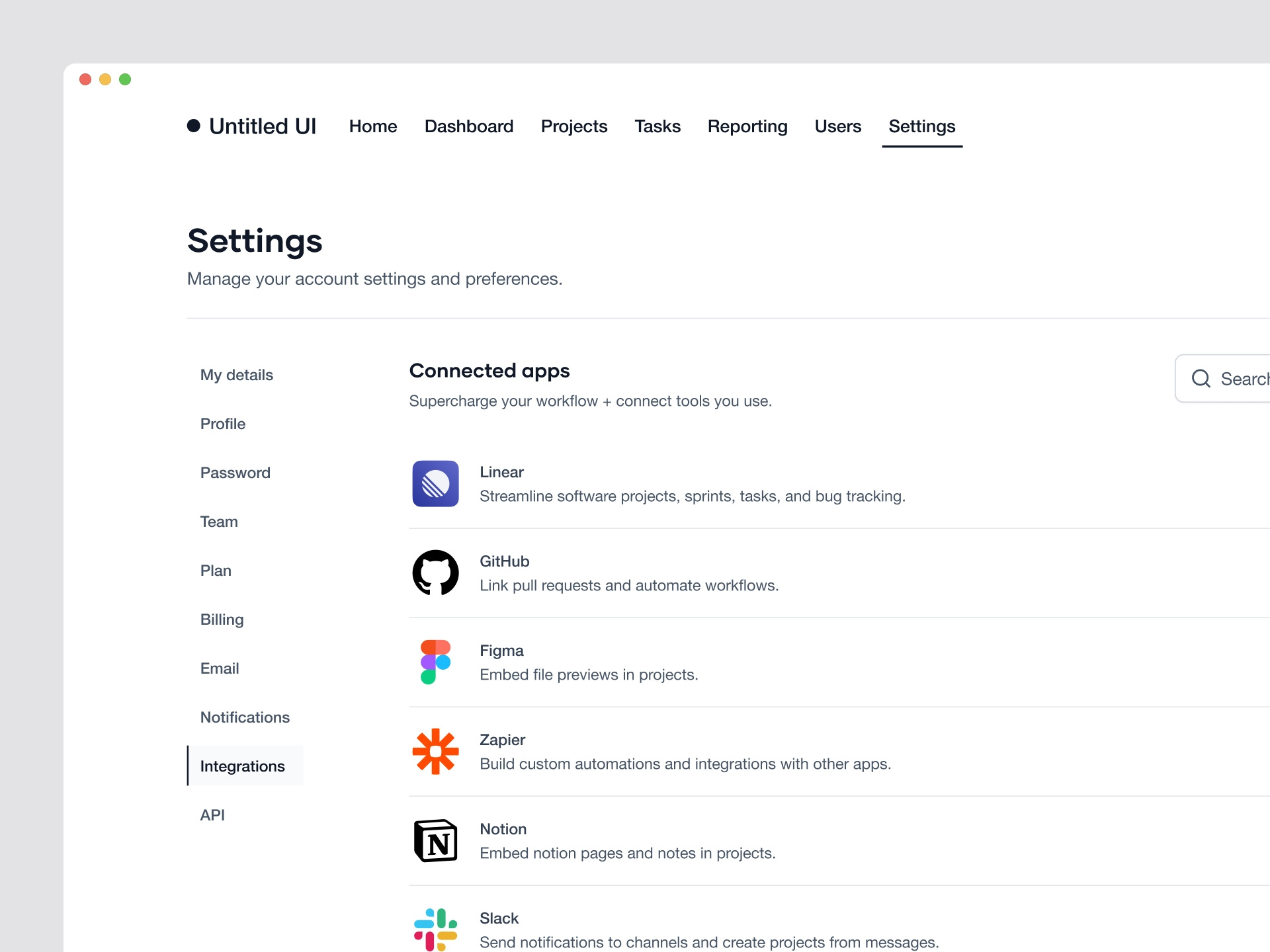 Integrations settings page — Untitled UI by Jordan Hughes® on Dribbble