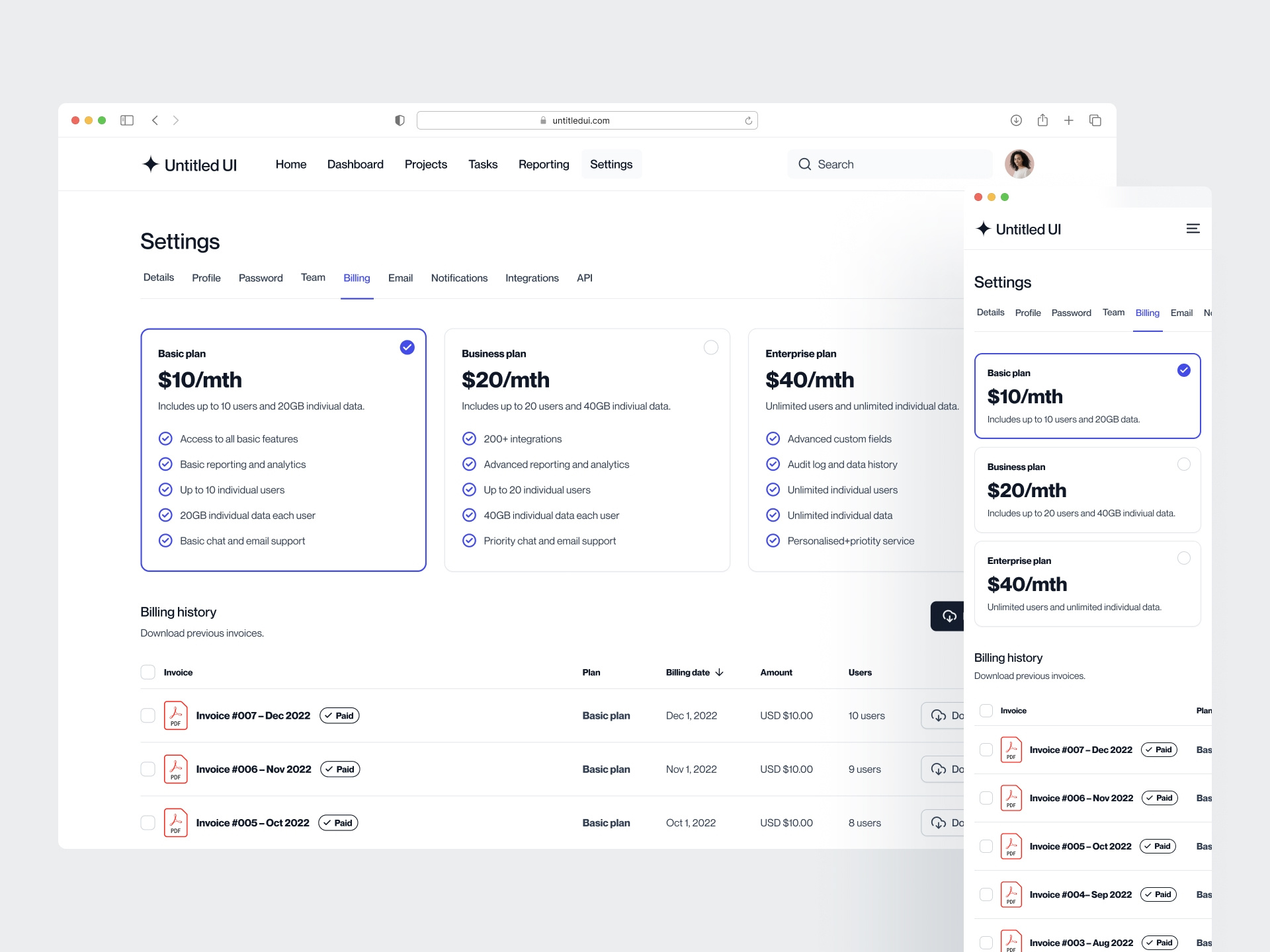 Plans and billing settings — Untitled UI by Jordan Hughes® on Dribbble