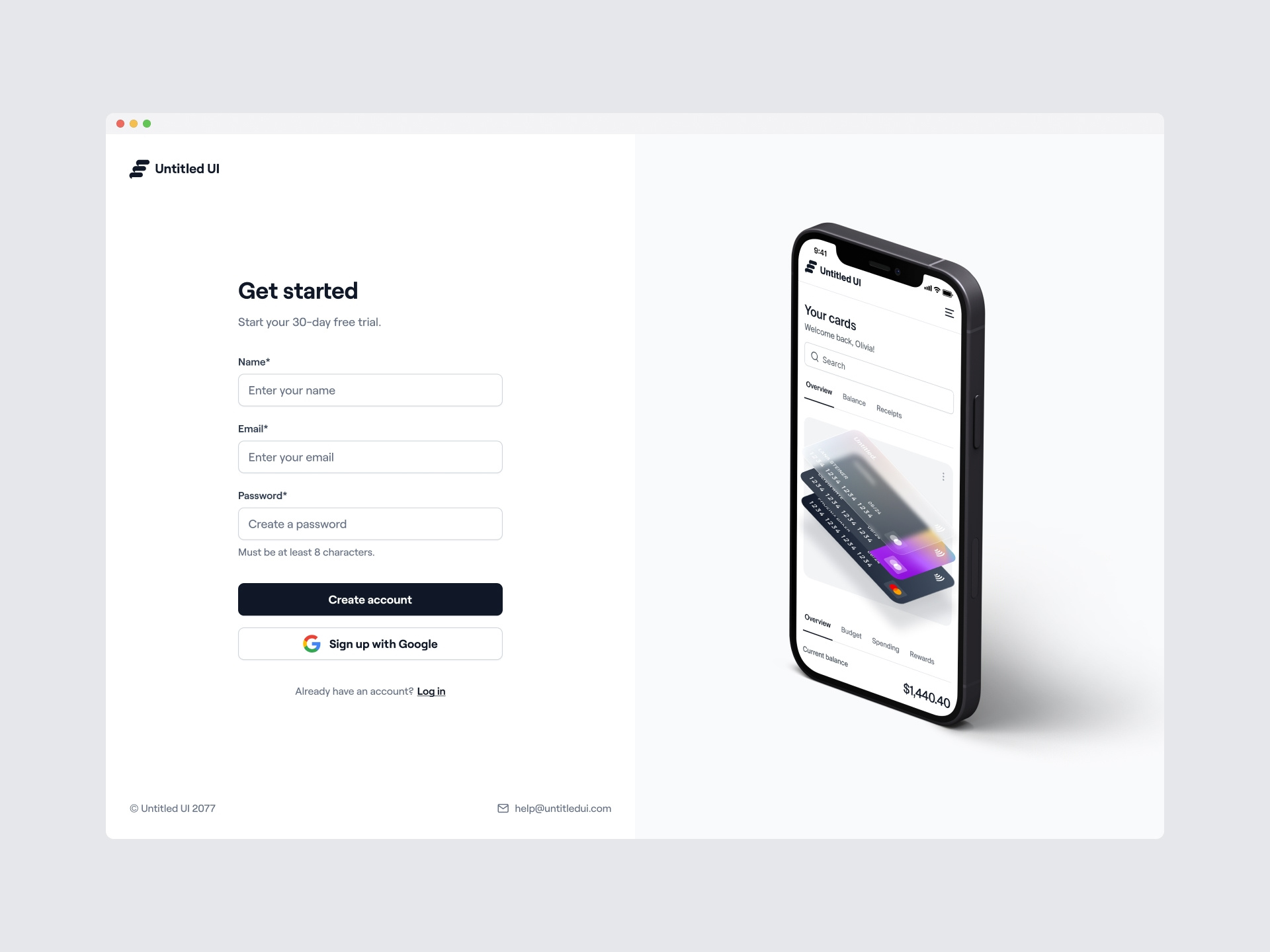 Minimal app sign up page — Untitled UI by Jordan Hughes® on Dribbble