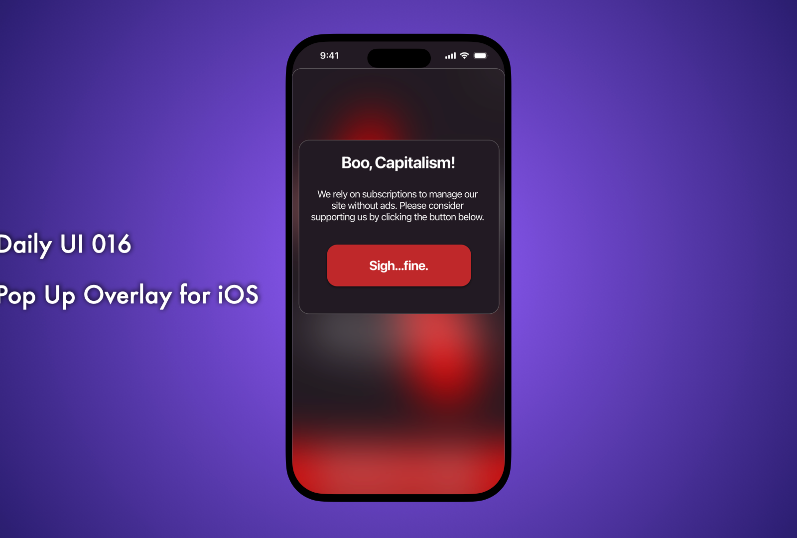 Daily UI 16 - Pop Up Overlay for iOS by Ted White on Dribbble