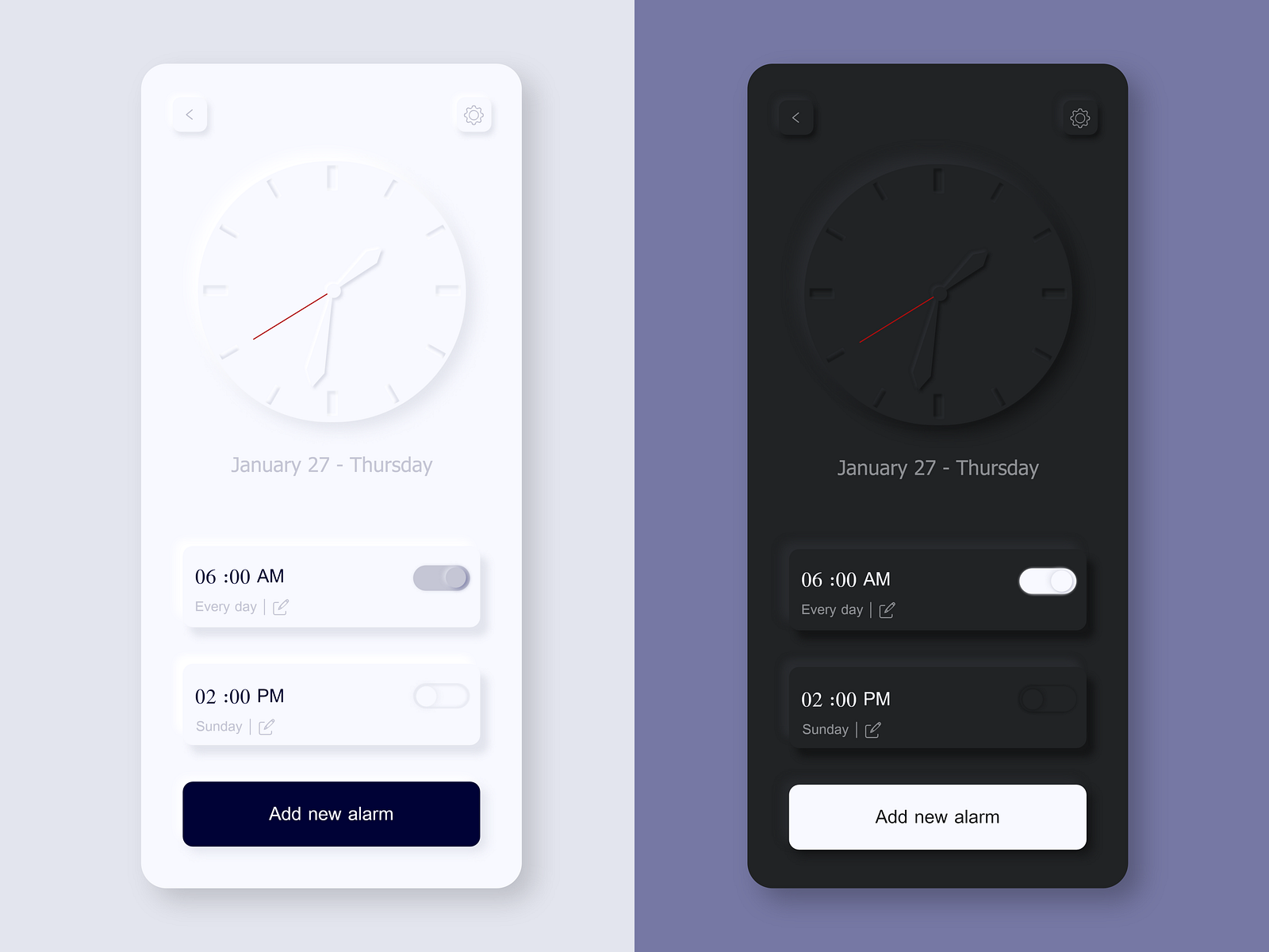 Clock app (alarm)- neumorphism by S.Sahar Hosseini on Dribbble