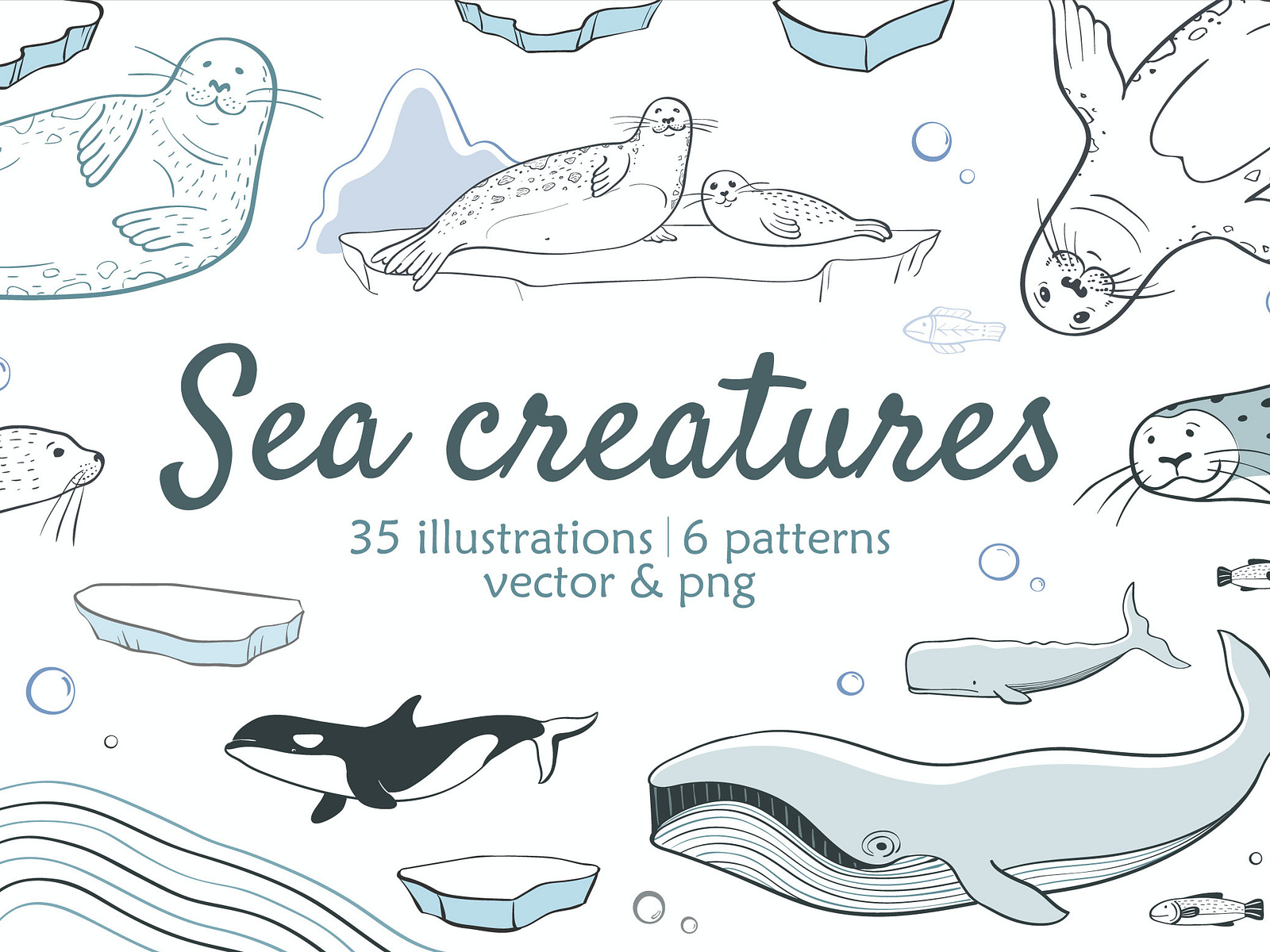 Cute set of Sea creatures by Polina on Dribbble