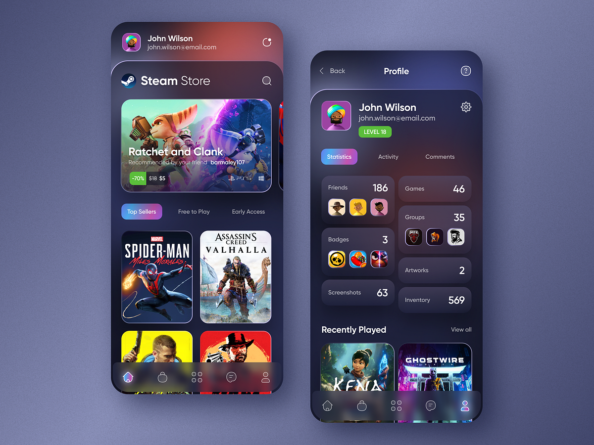 Steam Store App Concept by Lay – UX/UI and branding on Dribbble