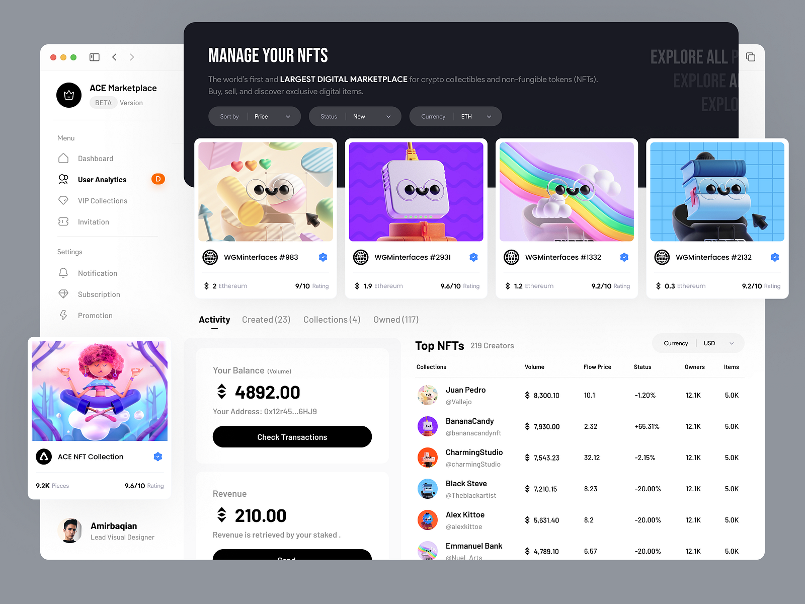 NFT Dashboard - Manage your NFT Collection by Amir Baqian for Ace ... NFT Dashboard - Manage your NFT Collection by Amir Baqian for Ace ...