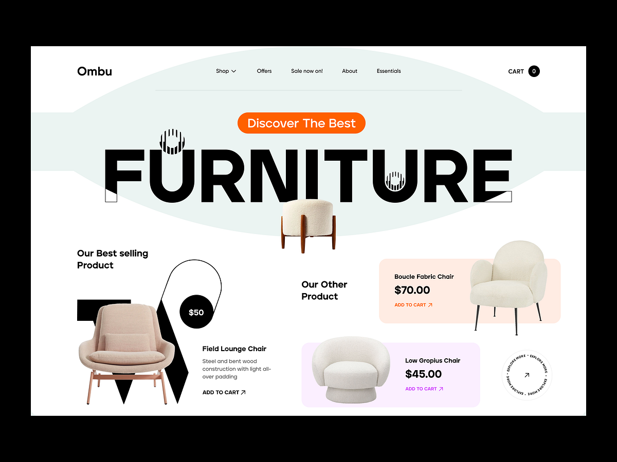 Furniture Web Site Design: Landing Page / Home Page UI by Sajon for ...