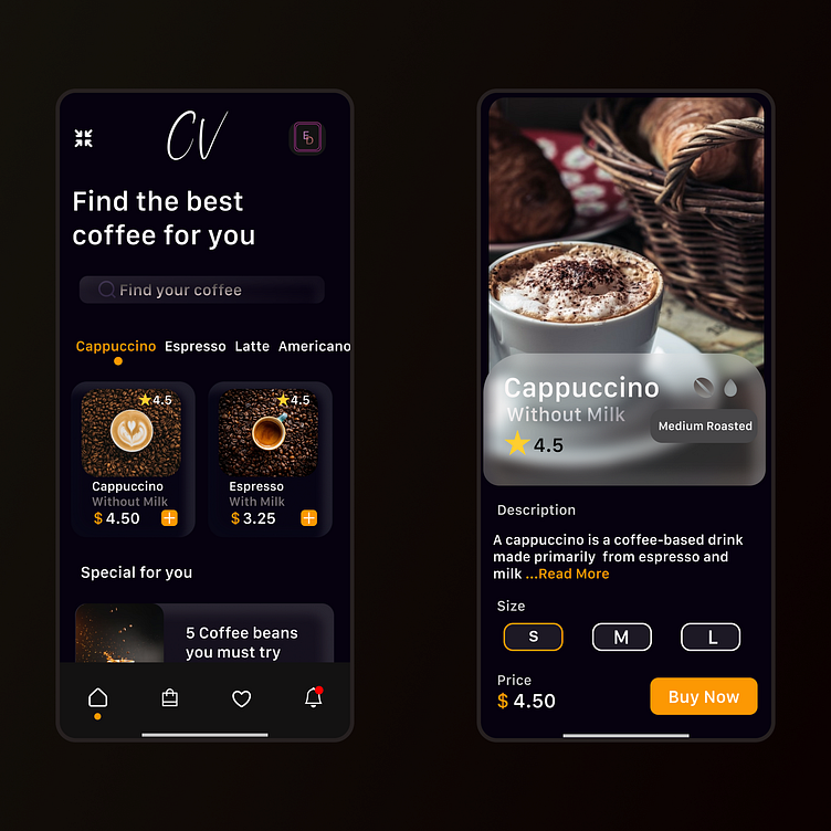 Coffee app UI by EliteDezines on Dribbble