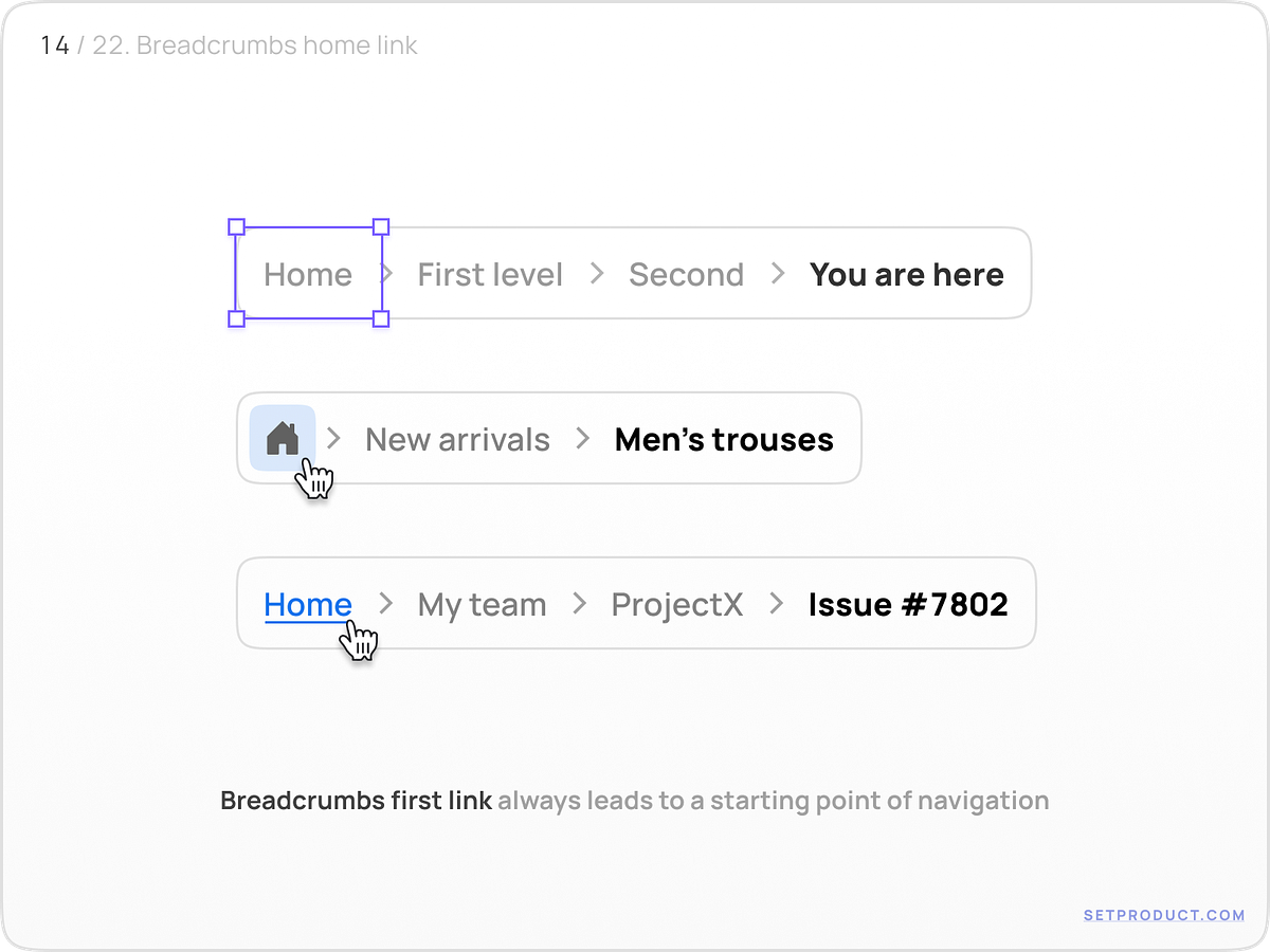Breadcrumbs UI design guide & usability research by Roman Kamushken for Setproduct on Dribbble