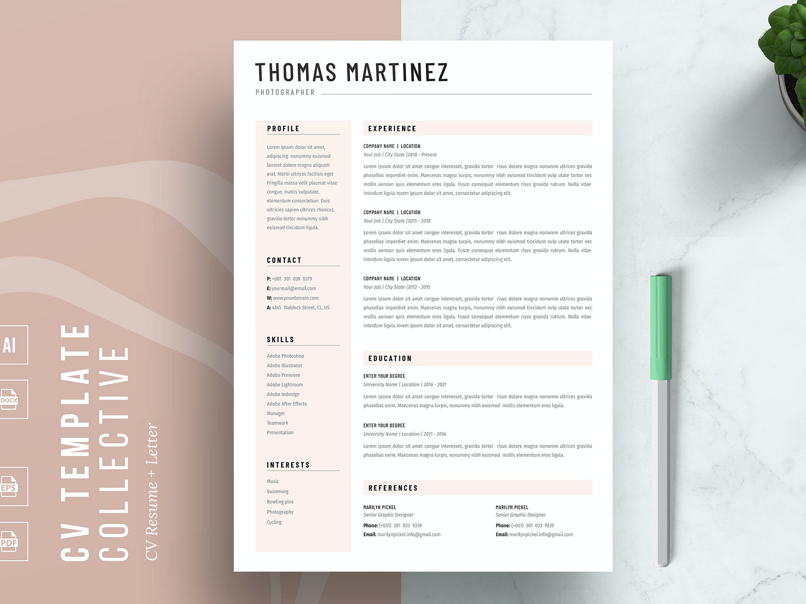 Professional Resume Template | CV for Word by ResumeTemplates on Dribbble