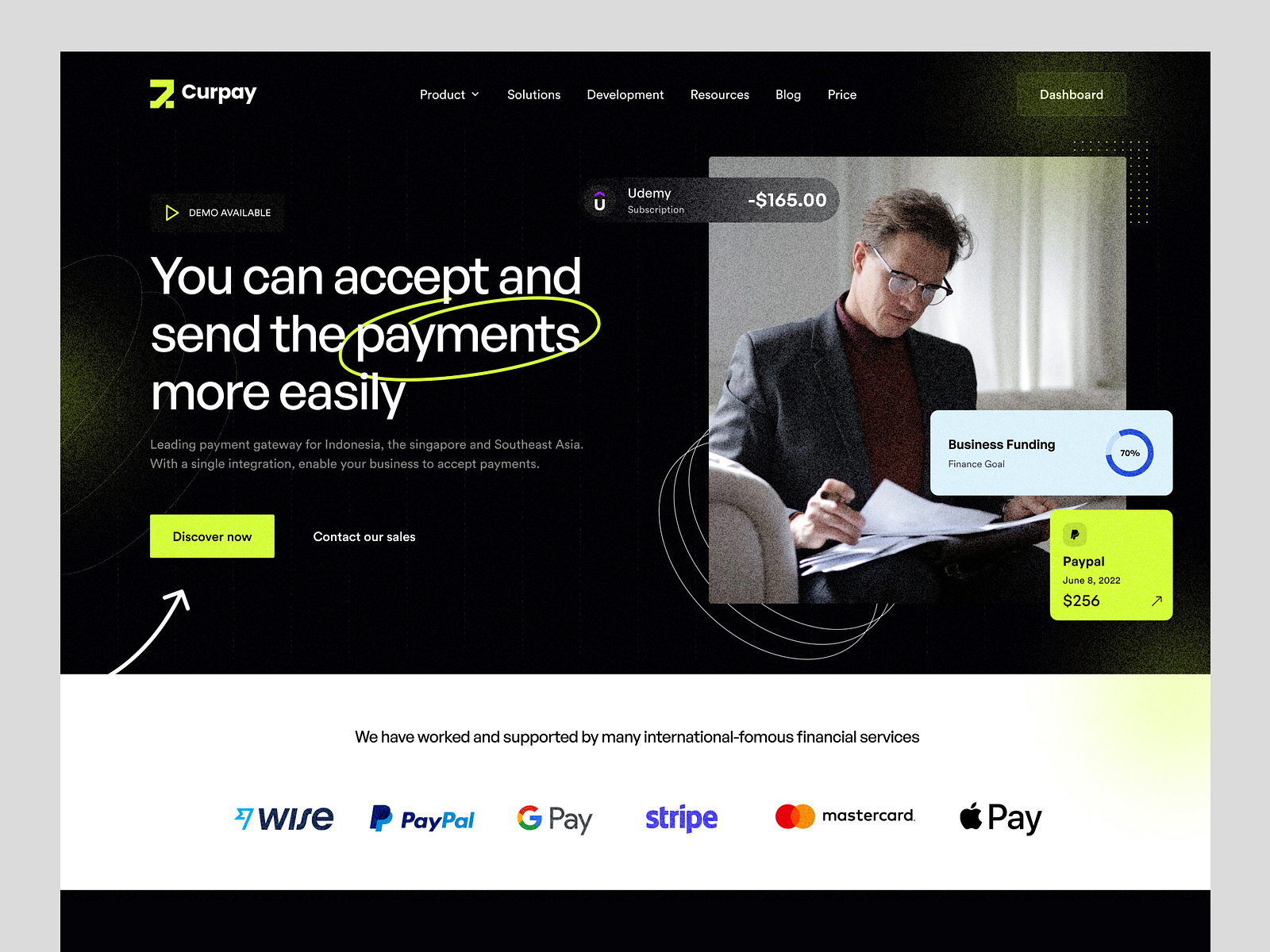 Curpay Financial services - Landing page by Ari Fianto on Dribbble