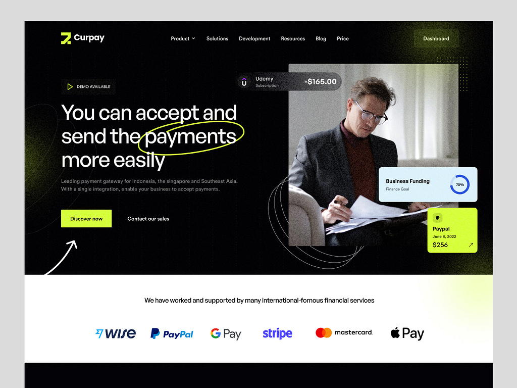 Curpay Financial services - Landing page by Ari Fianto on Dribbble