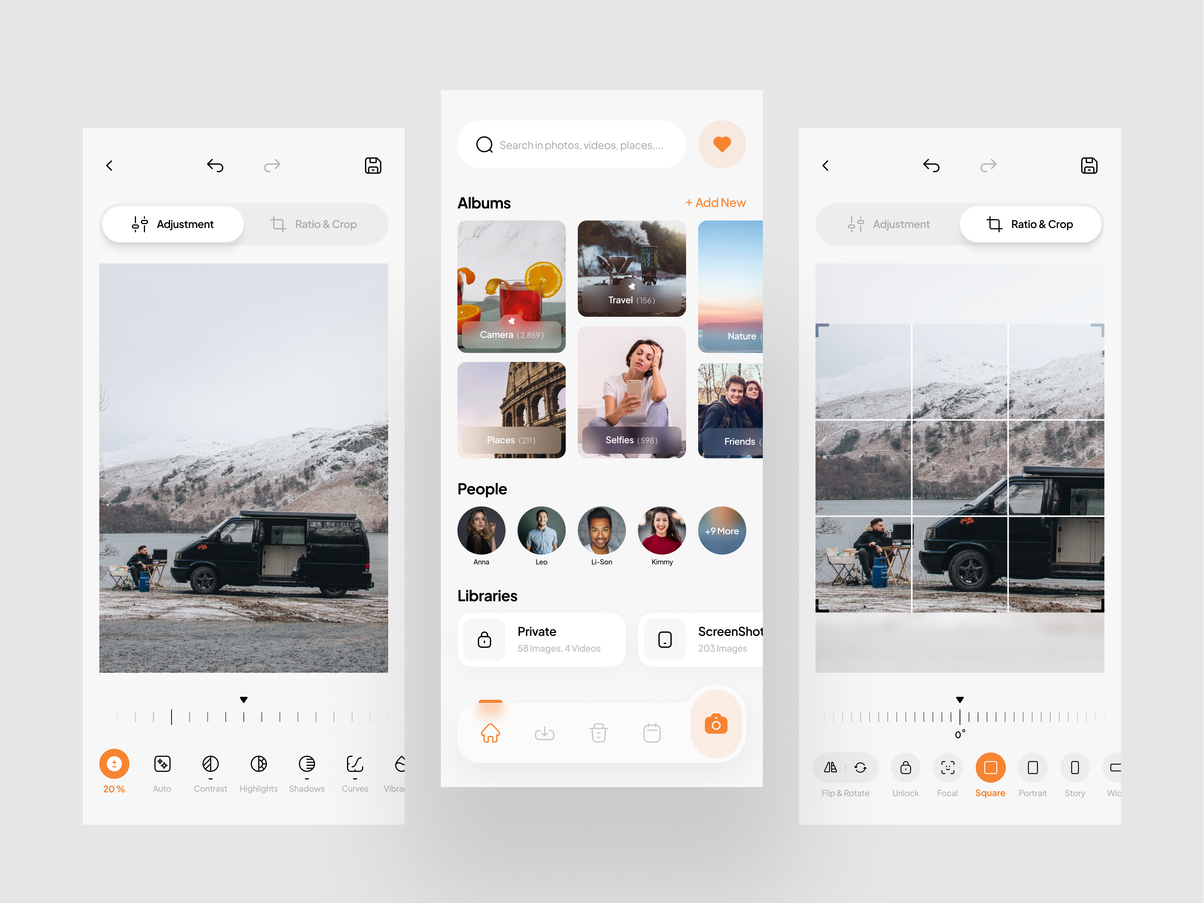 Photo Gallery App - Light Mode 🔥 by Ho3ein for Pela Design on Dribbble