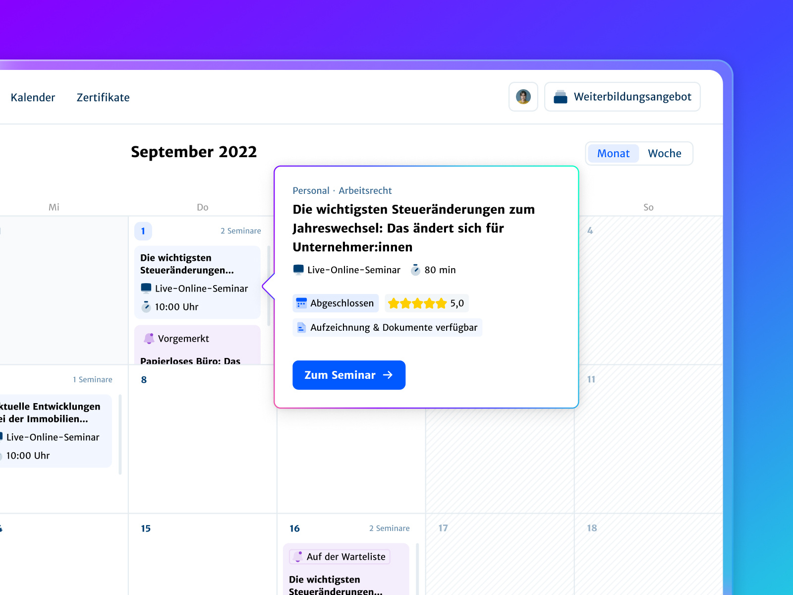 A simply calendar design for upcoming trainings by überdosis on Dribbble