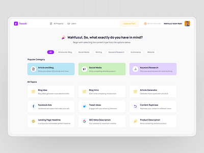 AI Copy Writing Dashboard by Sajib Rahman on Dribbble