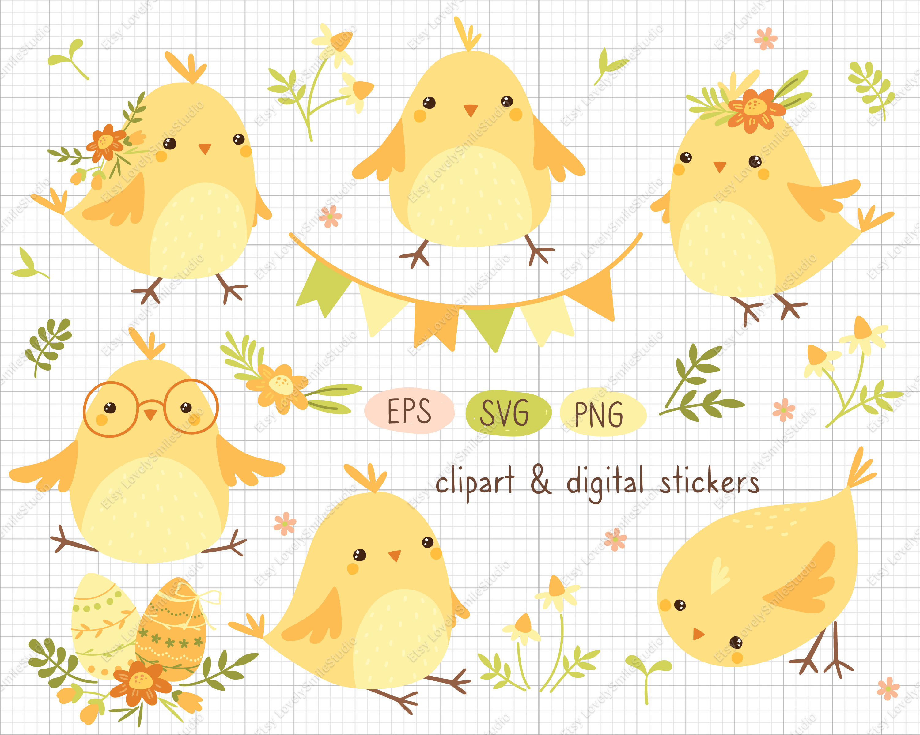 Easter chicks clipart bundle by Vera Sokolova on Dribbble