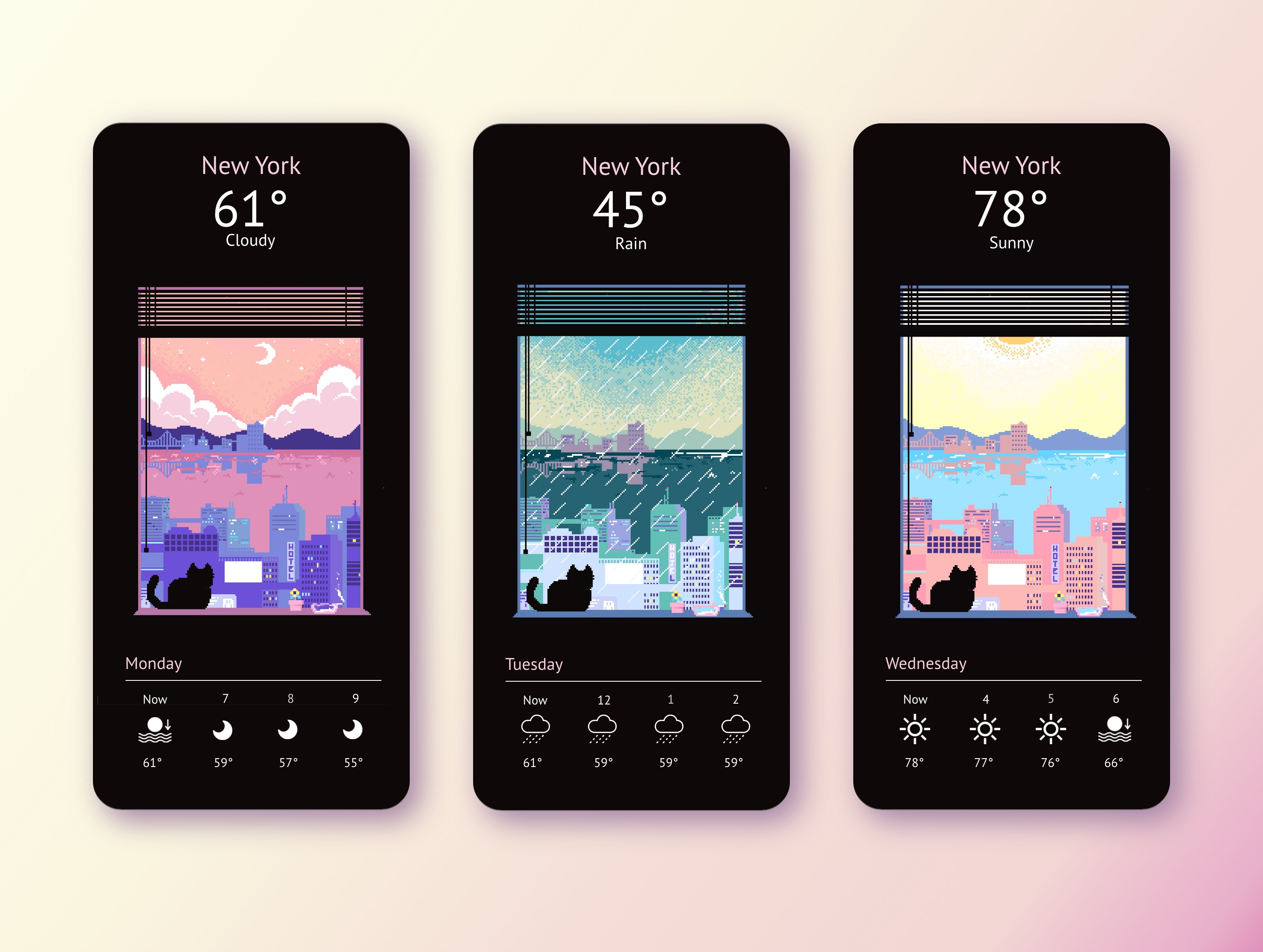 Pixel Weather App by Kaycie Chute on Dribbble
