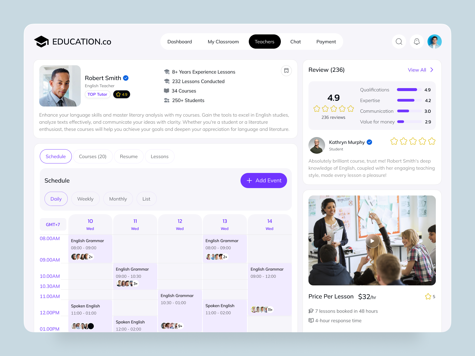 Online Education Teacher Profile UI/UX Design by Md Billal on Dribbble