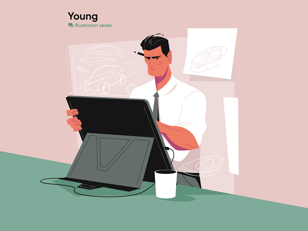 Engineer working on graphics tablet illustration by Anton Fritsler ...