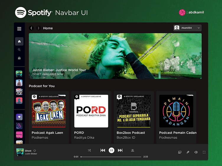 Spotify Navbar UI by Abdullah Kamil on Dribbble
