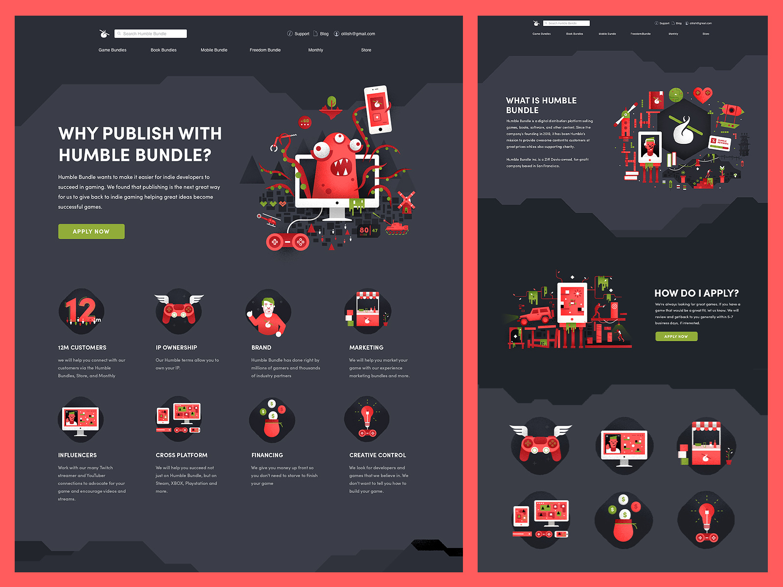 Humble Bundle web pages & illustration by Oli Lisher on Dribbble