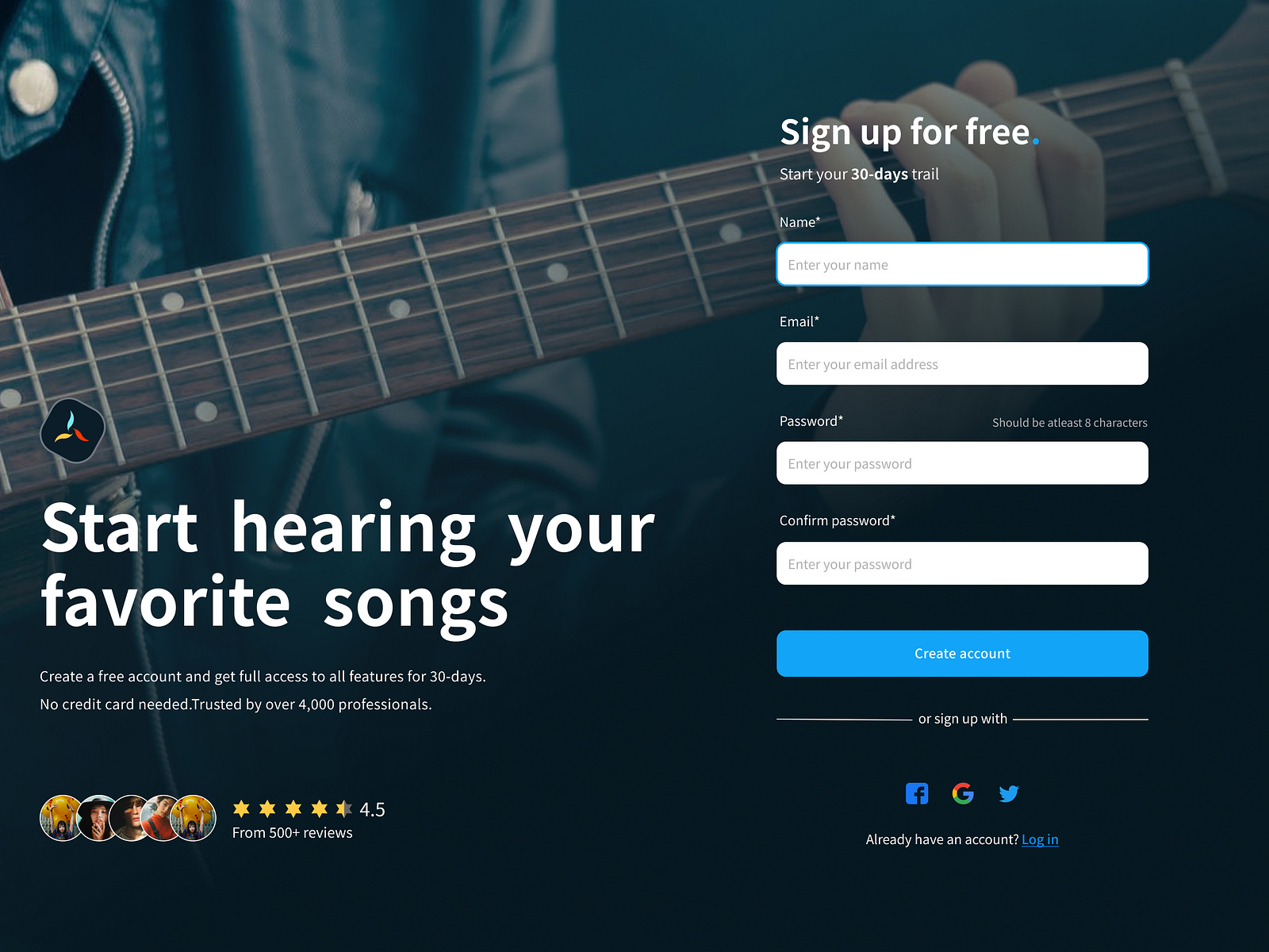 Music app - Sign up screen by Jayasurya on Dribbble