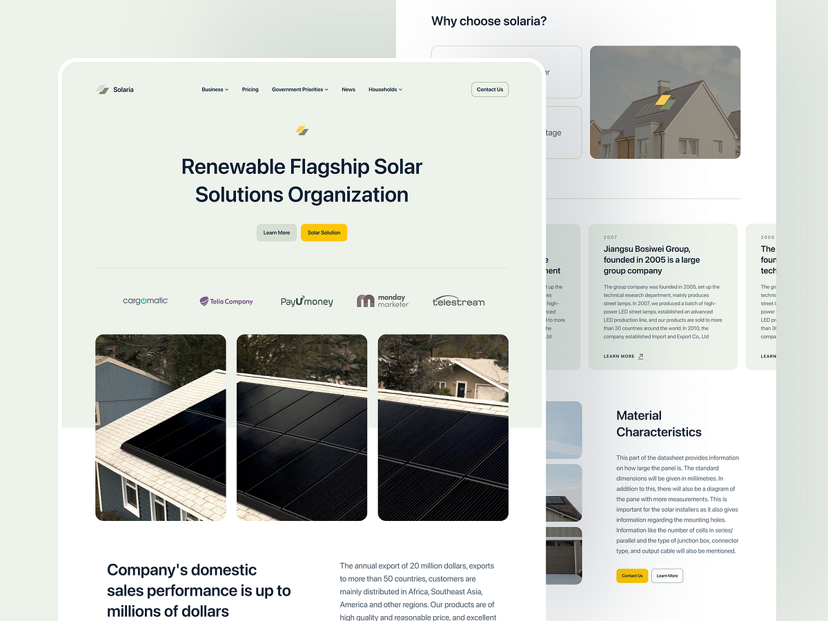 Solaria - Solar Panel Landing Page by Wildan 👋 for 10am Studio on Dribbble