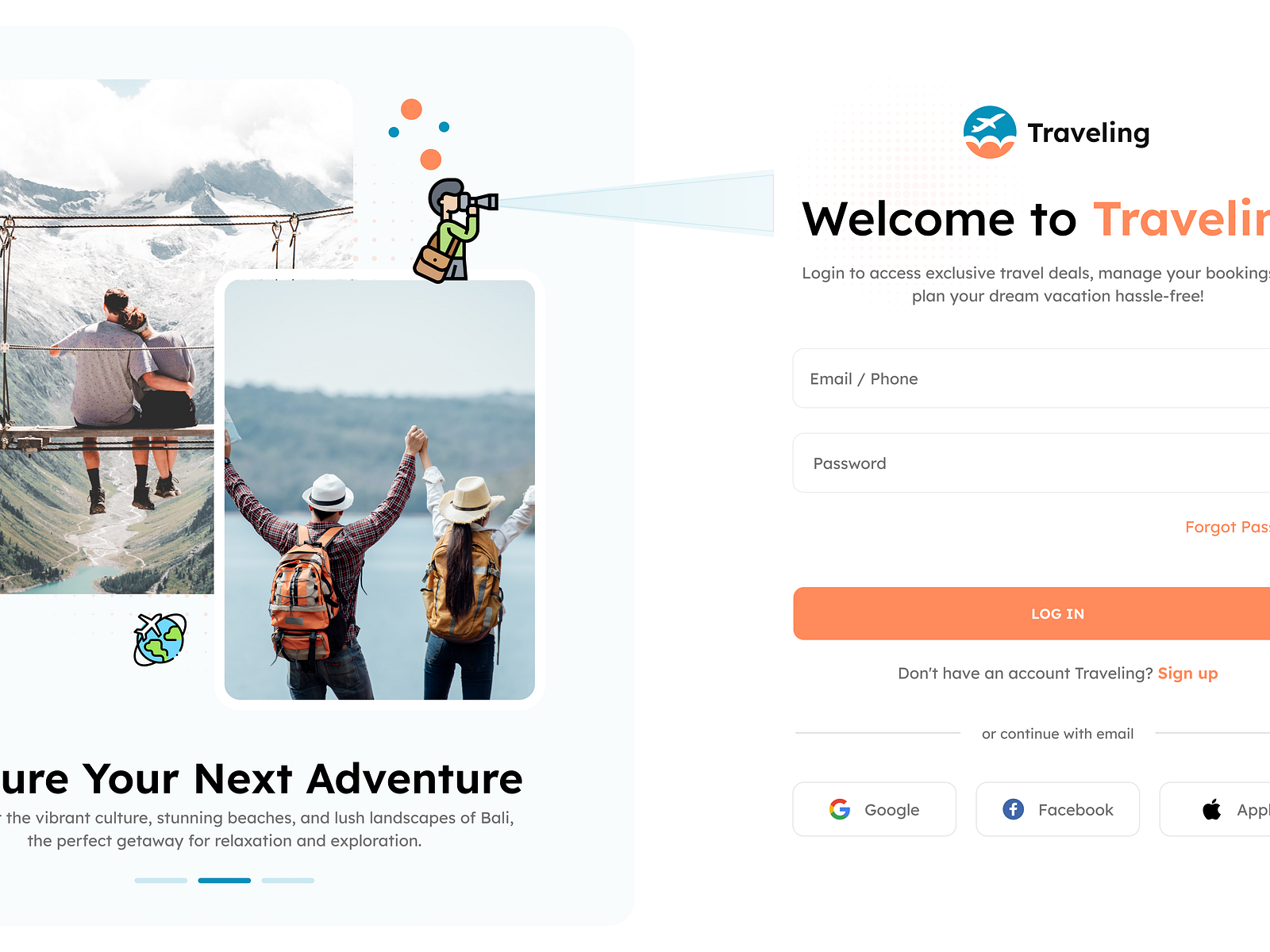 Travel Login Page UI Design by Pravin Sonagara on Dribbble
