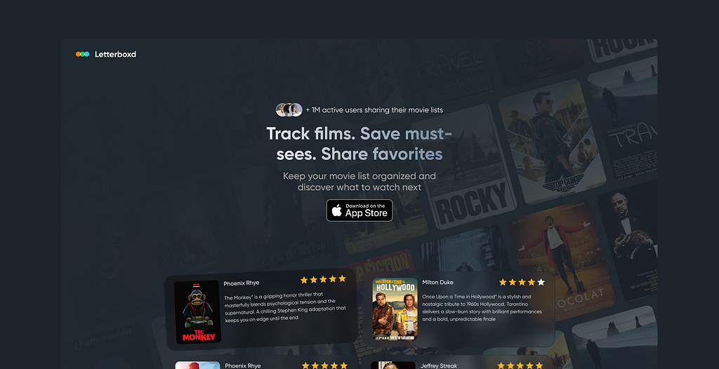 Letterboxd landing page redesign #Daily Ui by Julian G. on Dribbble