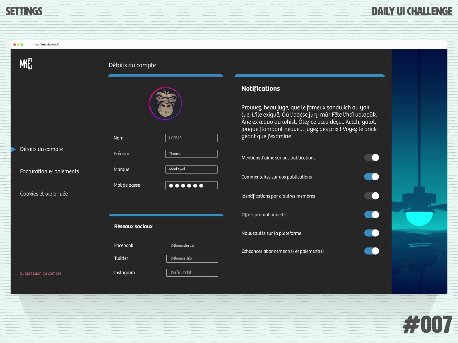 Daily UI Challenge 007 - Settings by Thomas L. on Dribbble