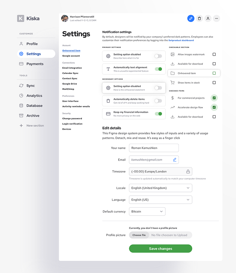 S8 Figma System - Settings UI design template for desktop by Roman ...