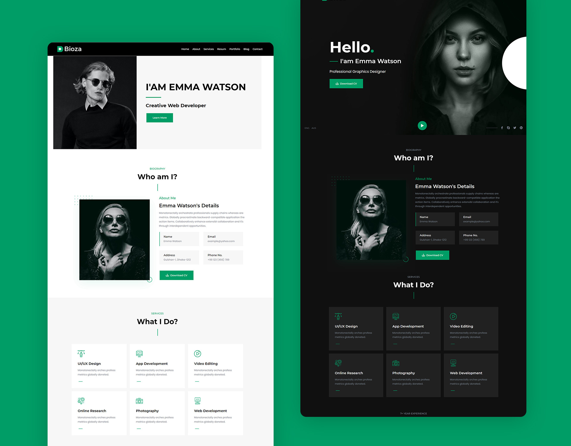 Bioza Personal Portfolio Landing Page Template by Hossen Babu Orfe Hira ... Bioza Personal Portfolio Landing Page Template by Hossen Babu Orfe Hira ...