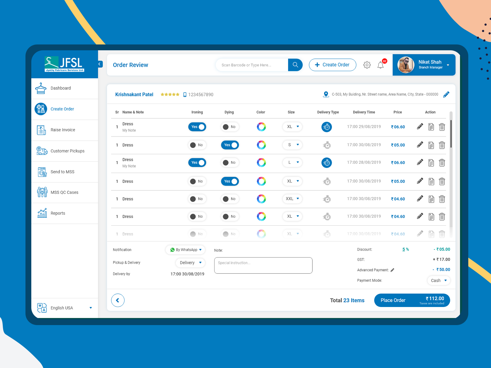 Order Screen - Laundry Management System by SPEC INDIA on Dribbble