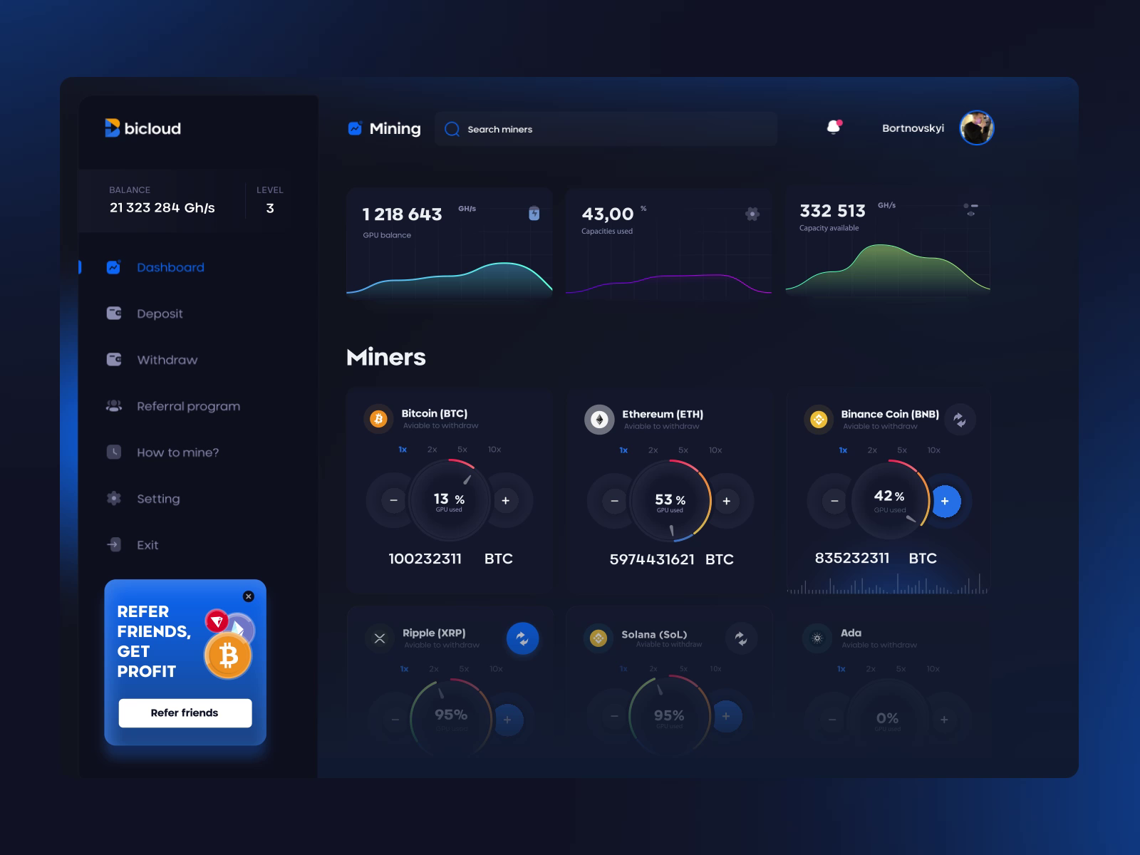 Mining dashboard by Maxim Nechiporenko on Dribbble