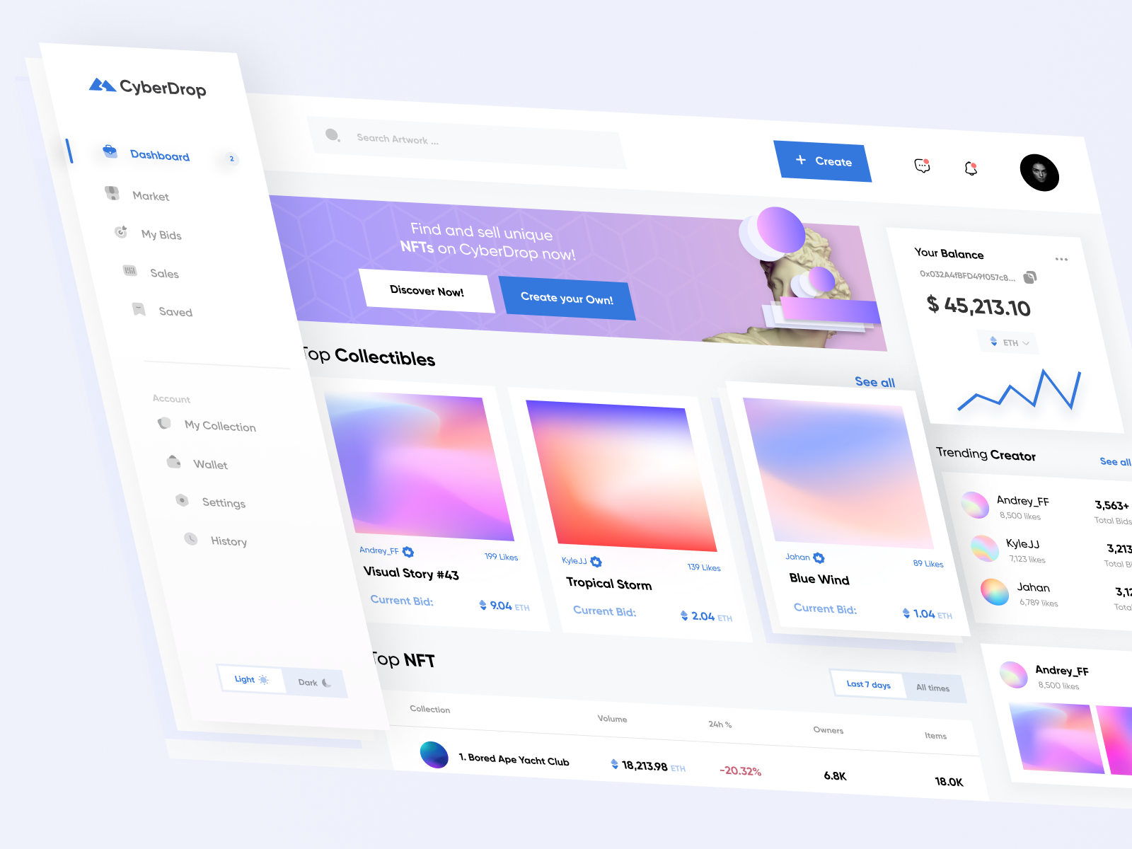 CyberDrop NFT Dashboard 🎨 🖼 by Jahan on Dribbble