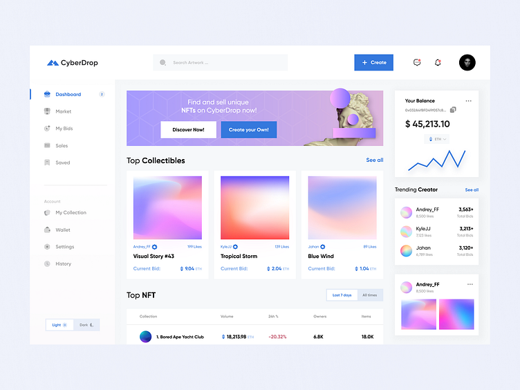 CyberDrop NFT Dashboard 🎨 🖼 by Jahan on Dribbble