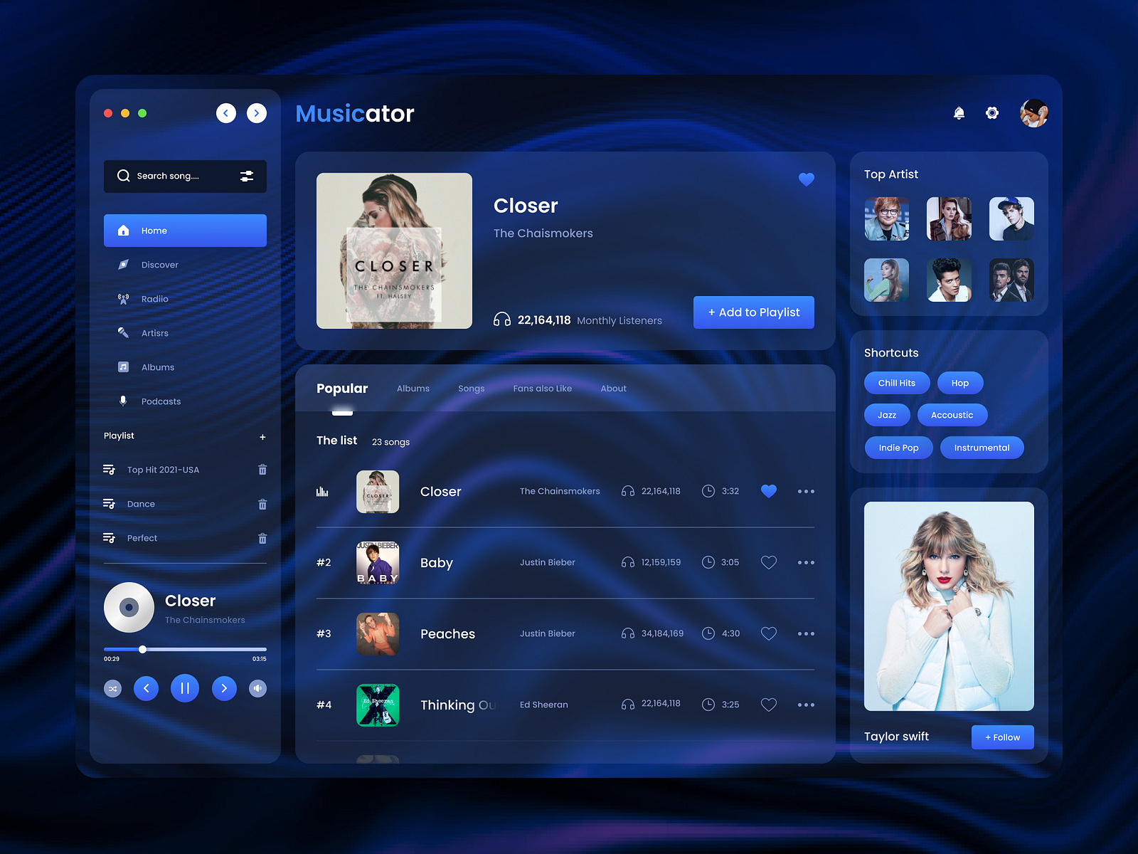 Music player Website Design by Mayursinh Jadeja for Redlio Designs on ...