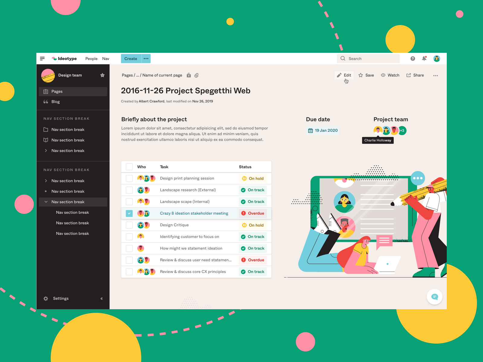 Dashboard - Project wiki / confluence practice by Ben Low on Dribbble