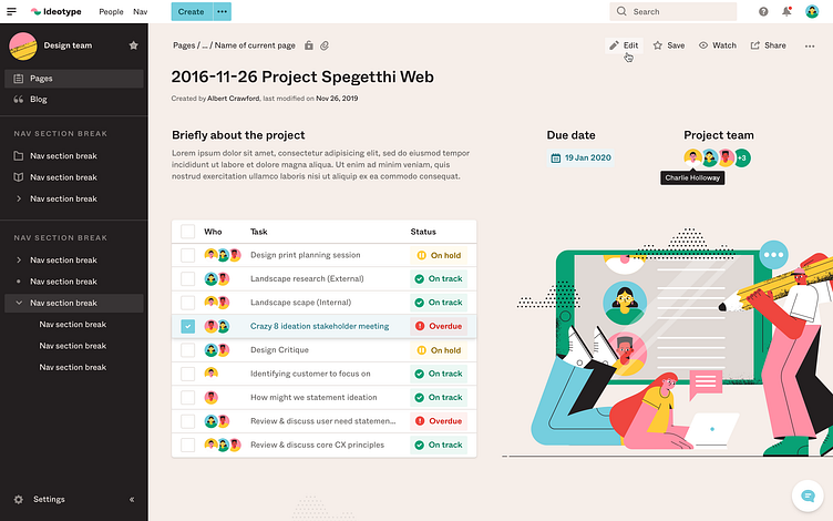 Dashboard - Project wiki / confluence practice by Ben Low on Dribbble