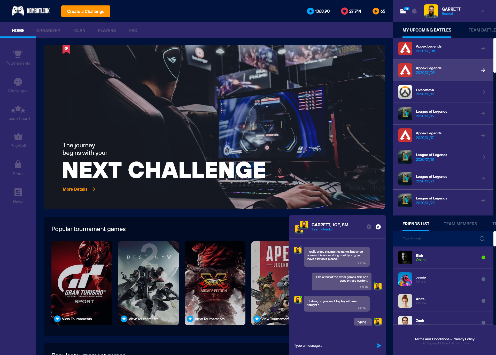 eSport platform by Broworks on Dribbble