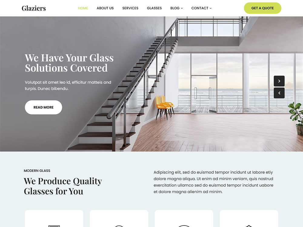 SKT Glass - Free Glass Company WordPress Theme by SKT Themes on Dribbble