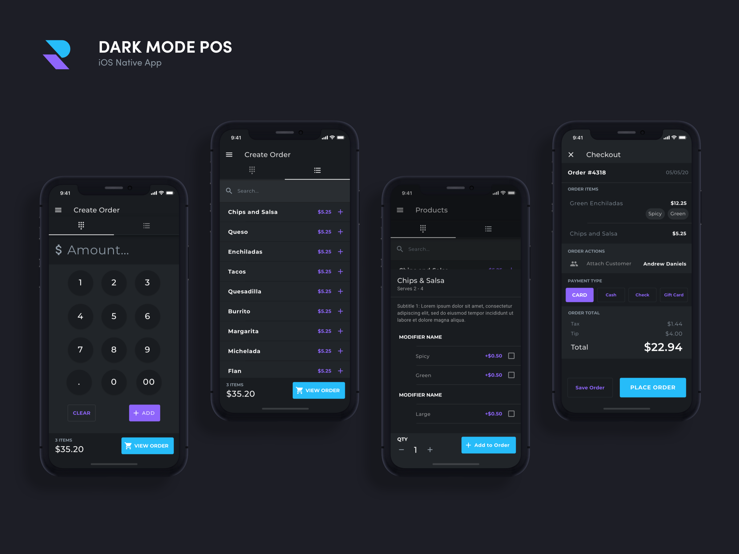 Dark Mode POS App by Andrew Daniels on Dribbble