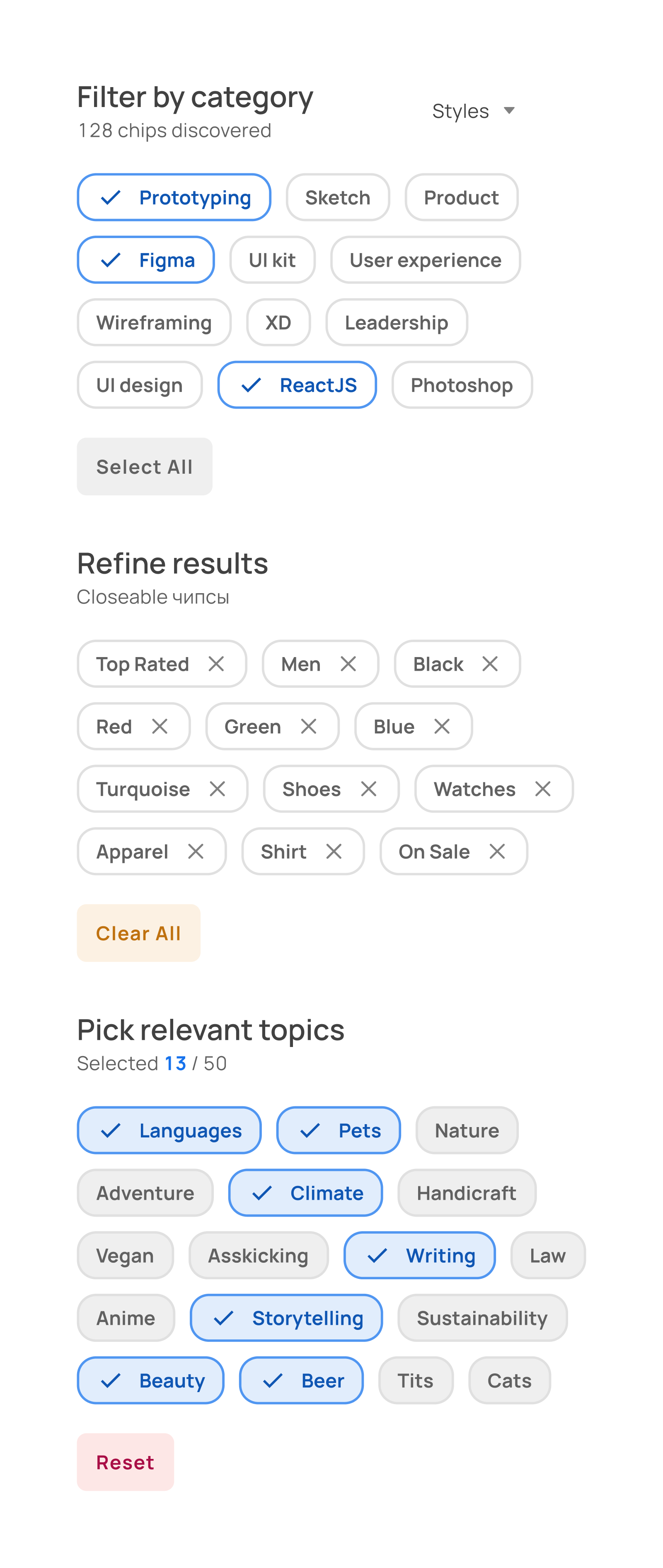 Chips selection for filters UI design in Figma by Roman Kamushken for ...